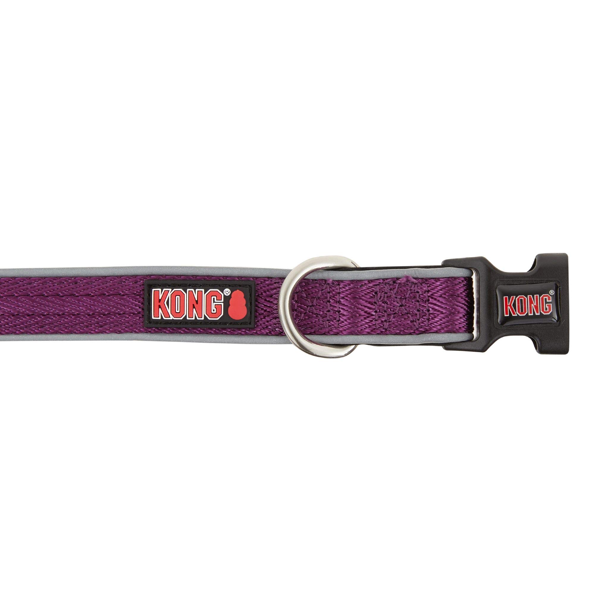 KONG Comfort Reflective Premium Padded Weave Dog Collar (Large, Purple)