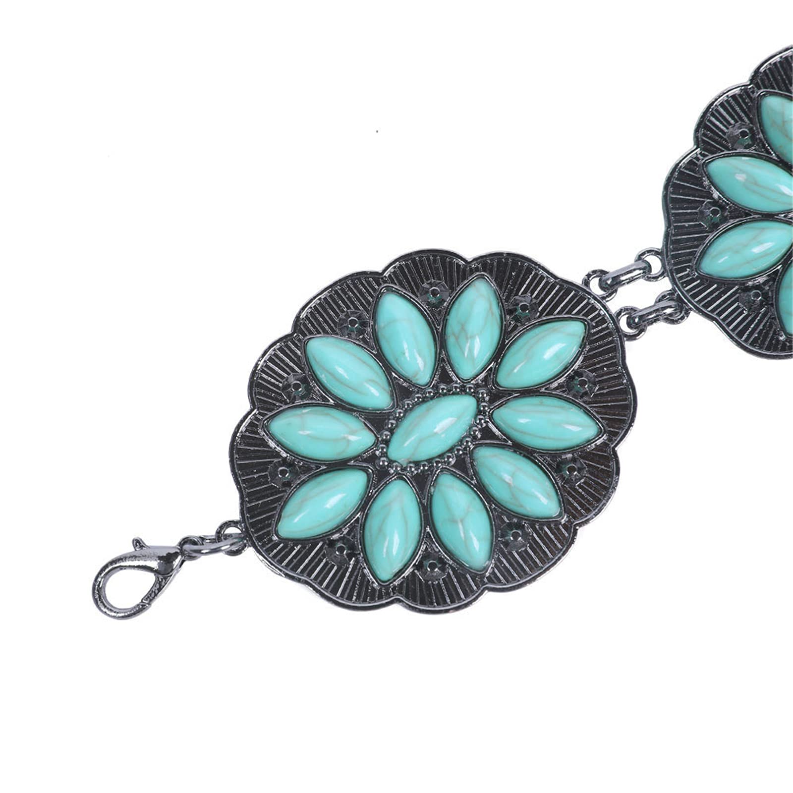 KAMIZE Women's Western Turquoise Stone Blue Chain Belt, Hip High Waist Vintage Metal Charms Retro Slim