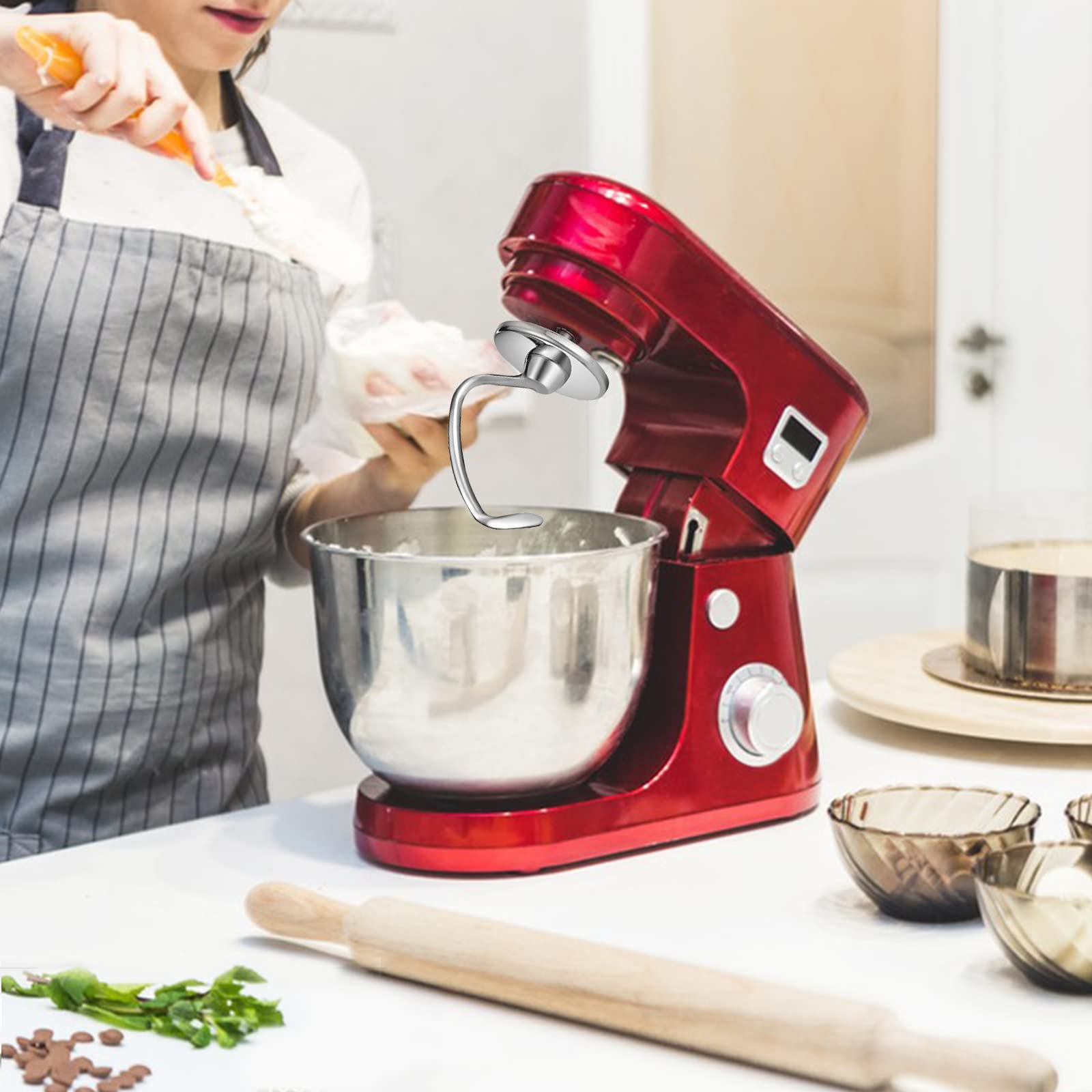 Kitchen Dough Hook For KitchenAid,Stainless Steel Kitchen Dough Hook For KitchenAid,Contain Stainless Steel Dough Hook Attachment, Stand Mixer Dough Hook for 4.5-5Q Tilt Mixer,Dishwasher Safe