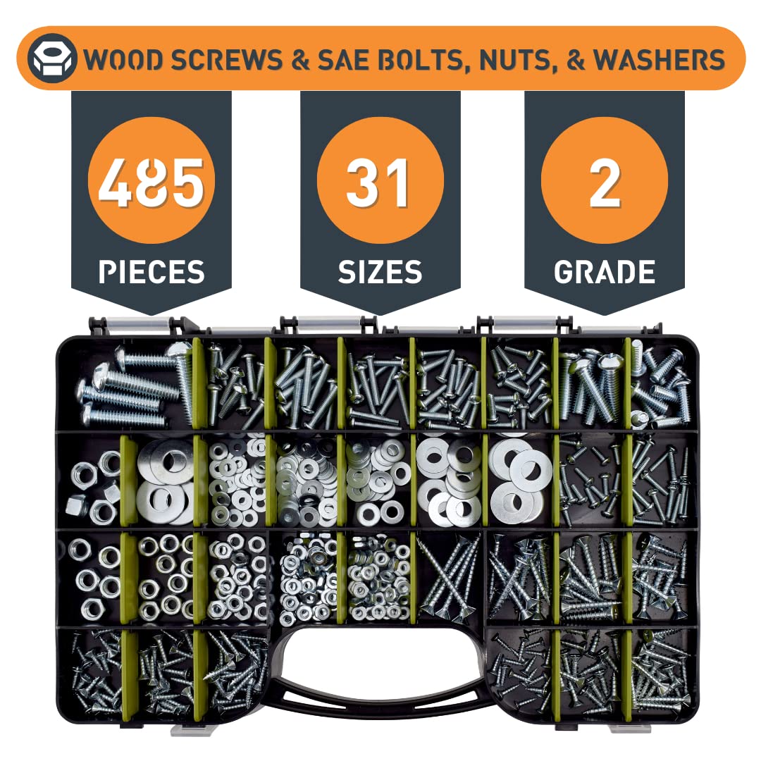 Jackson Palmer 1,700 Piece Hardware Assortment Kit with Screws, Nuts, Bolts & Washers (3 Trays)