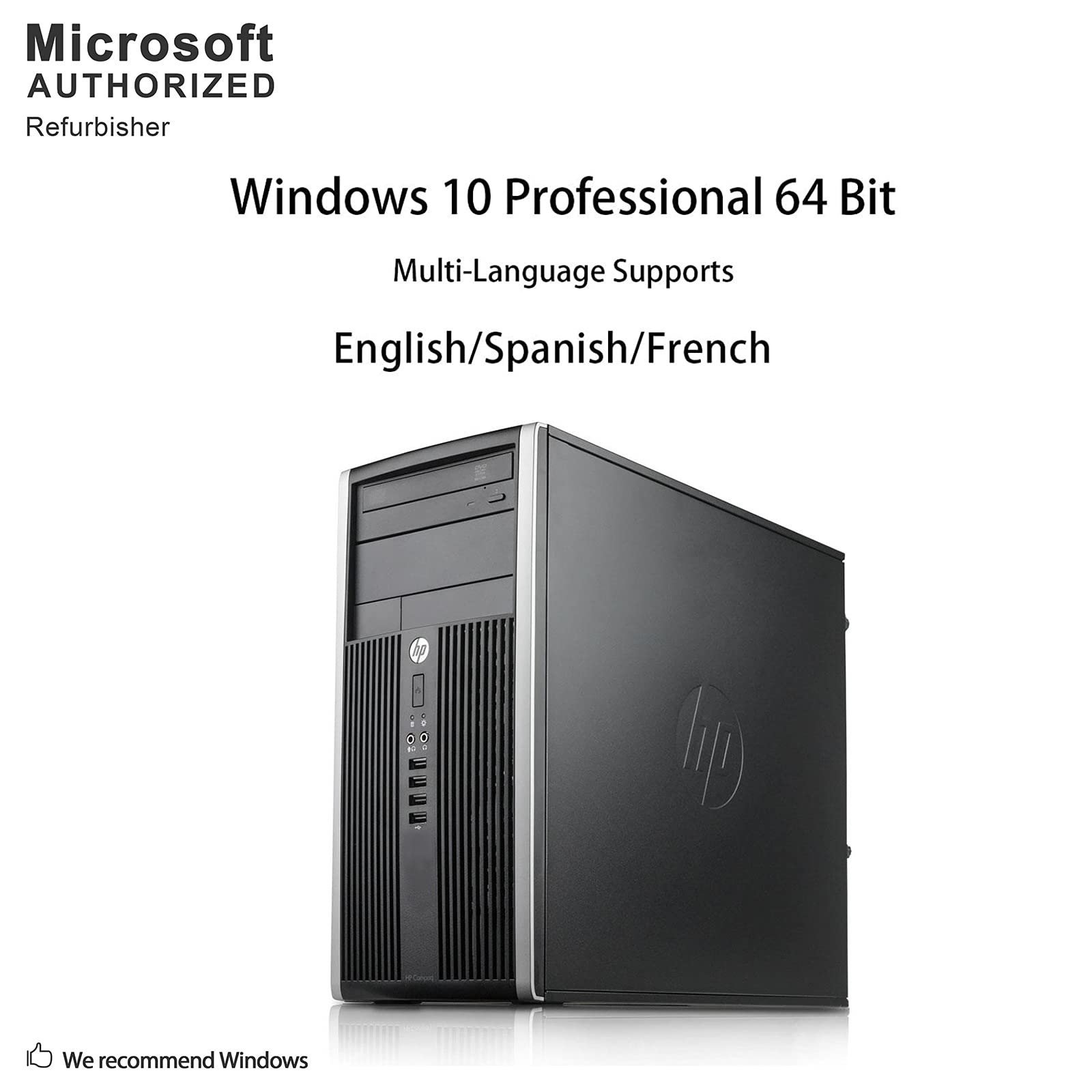 HP Desktop PC Computer Tower PRO 6300, Intel Quad Core i5-3570 3.8GHz, 8G DDR3, 500G, DVD, WiFi, BT, VGA, DP, Windows 10 Pro 64 Bit-Multi-Language Supports English/Spanish/French(Renewed)