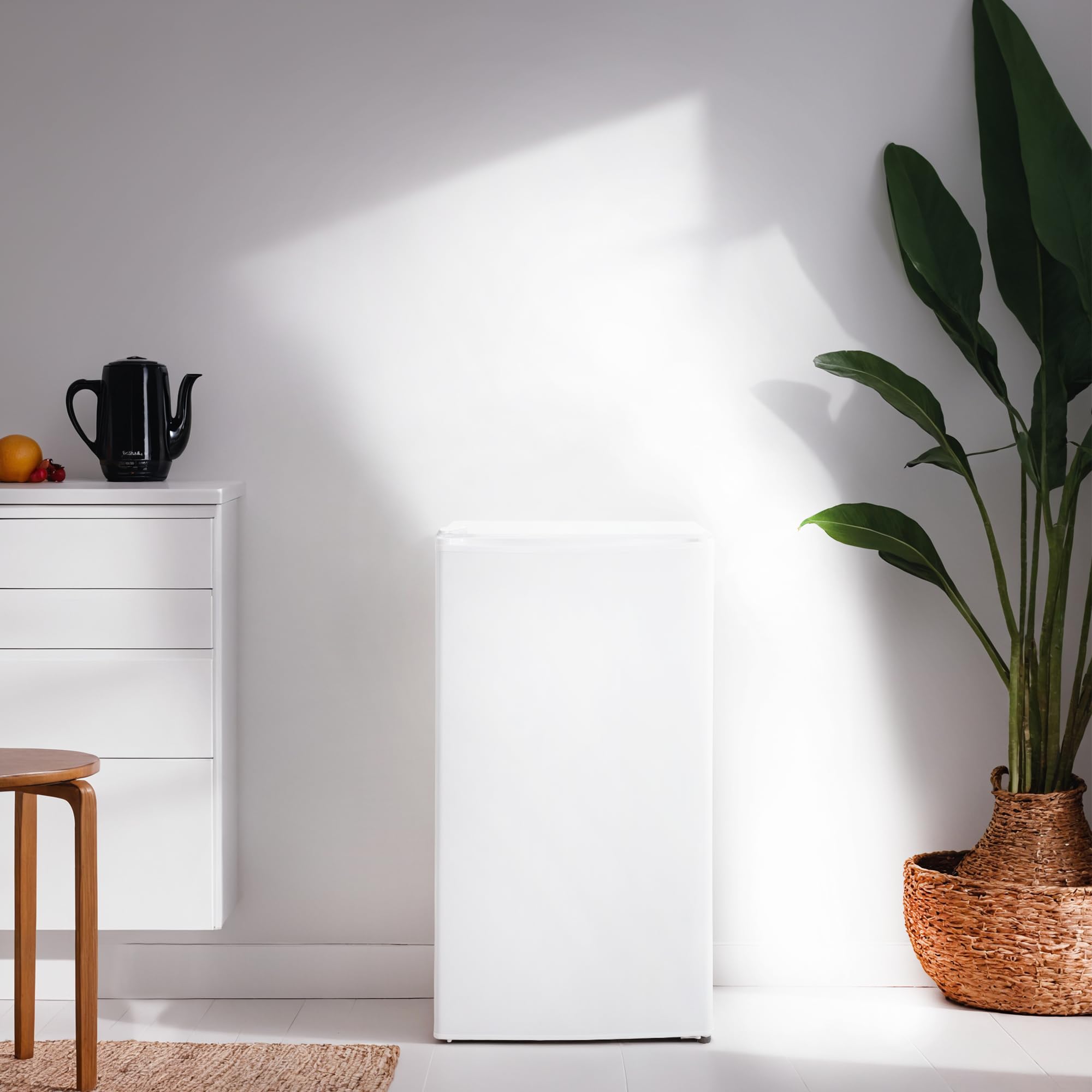 Small Refrigerator with Freezer, ๐ฏ.๐ฎ Cu.Ft, Mini Fridge with Freezer, 7 Settings Temperature Adjustable, Single Door, Compact Refrigerator for Bedroom, Office, Dorm, White