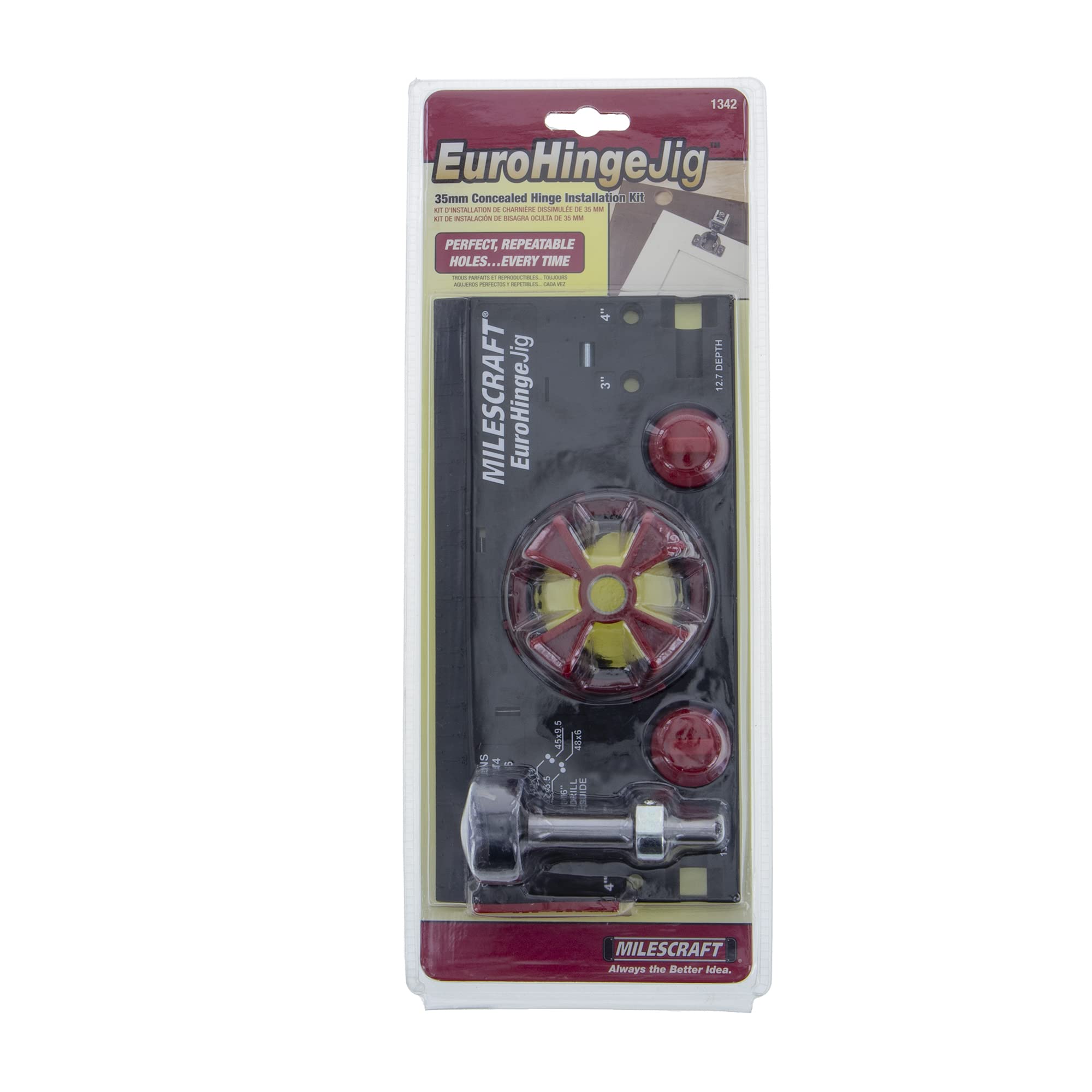 Milescraft 1342 Euro Hinge Jig β Concealed Hinge Jig, Drilling Guide, Drill Jig for Framed and Frameless Cabinets. Metal Drill Guide Produces Perfect Hinge Holes. 35 mm Forstner Bit Included
