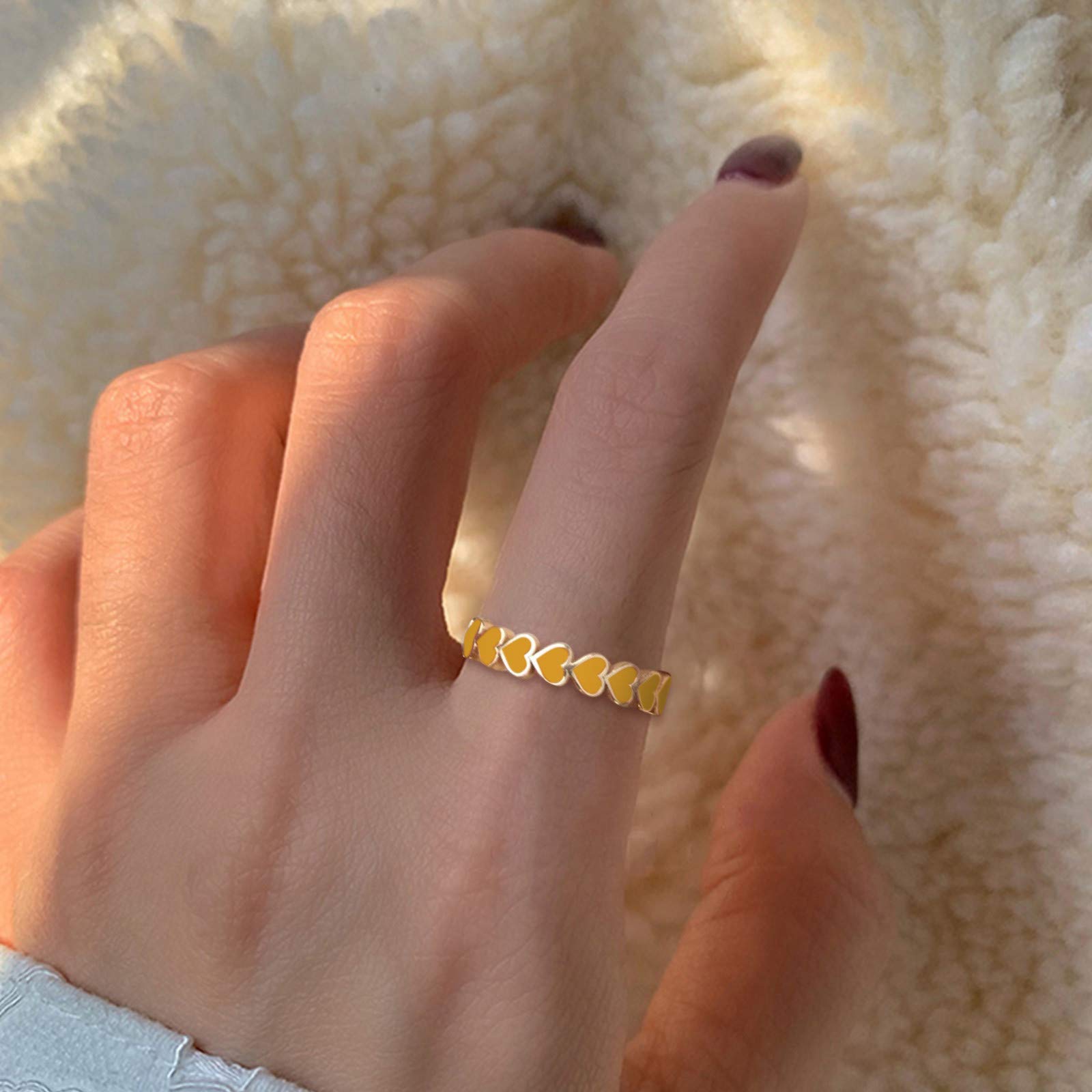 KANGMOON Heart to Heart Ring Love Heart Ring Stacking Ring - Stackable Rings Eternity Wedding Ring Band Promise Ring Dainty Initial Heart Ring Valentine's Day Gift for Women Size 7-8