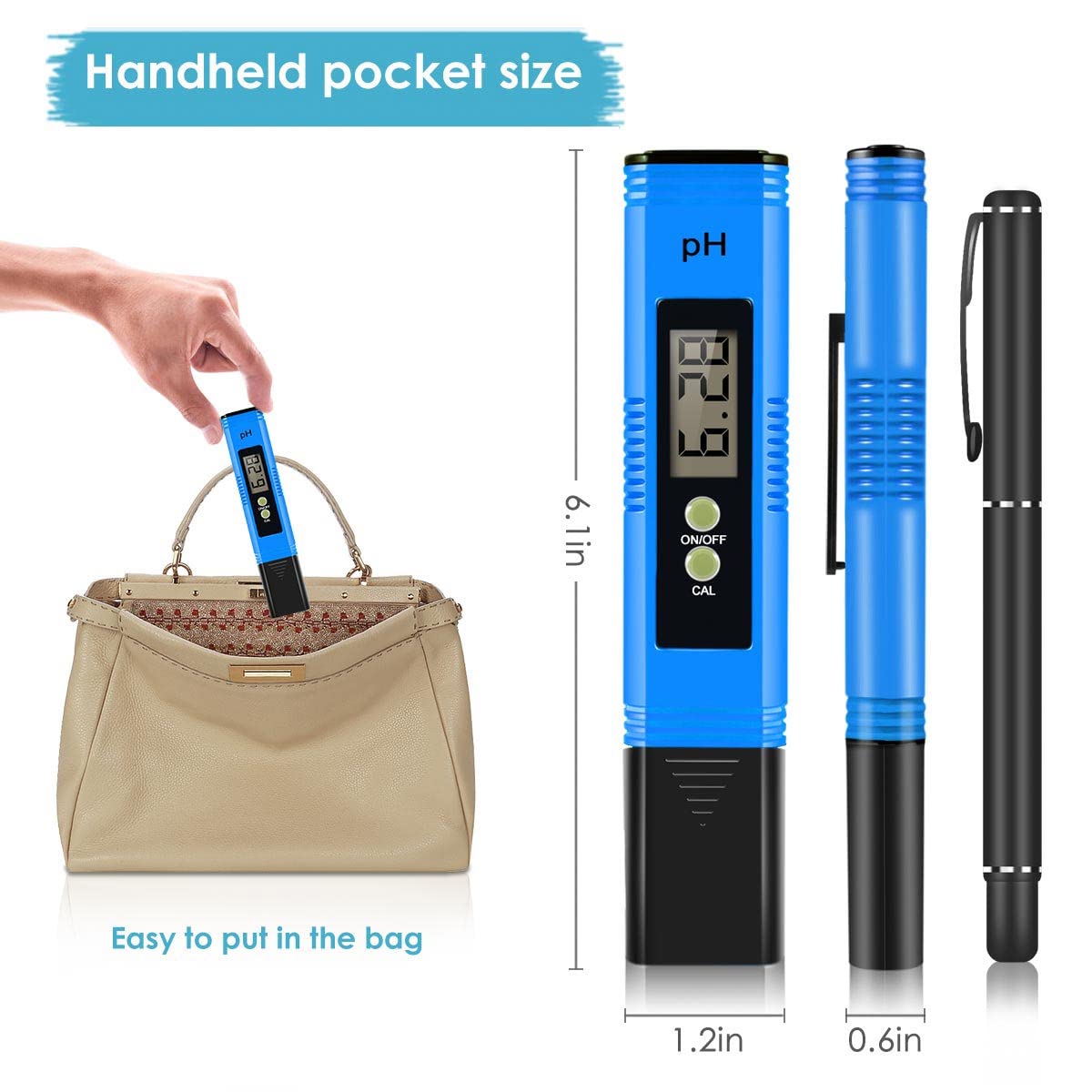 PH Meter, 0.01 High Accuracy Pocket Size with 0-14 PH Testing Range PH Tester, Digital PH Meter for Water, Water Meter for Hydroponics, Drinking Water and Pool