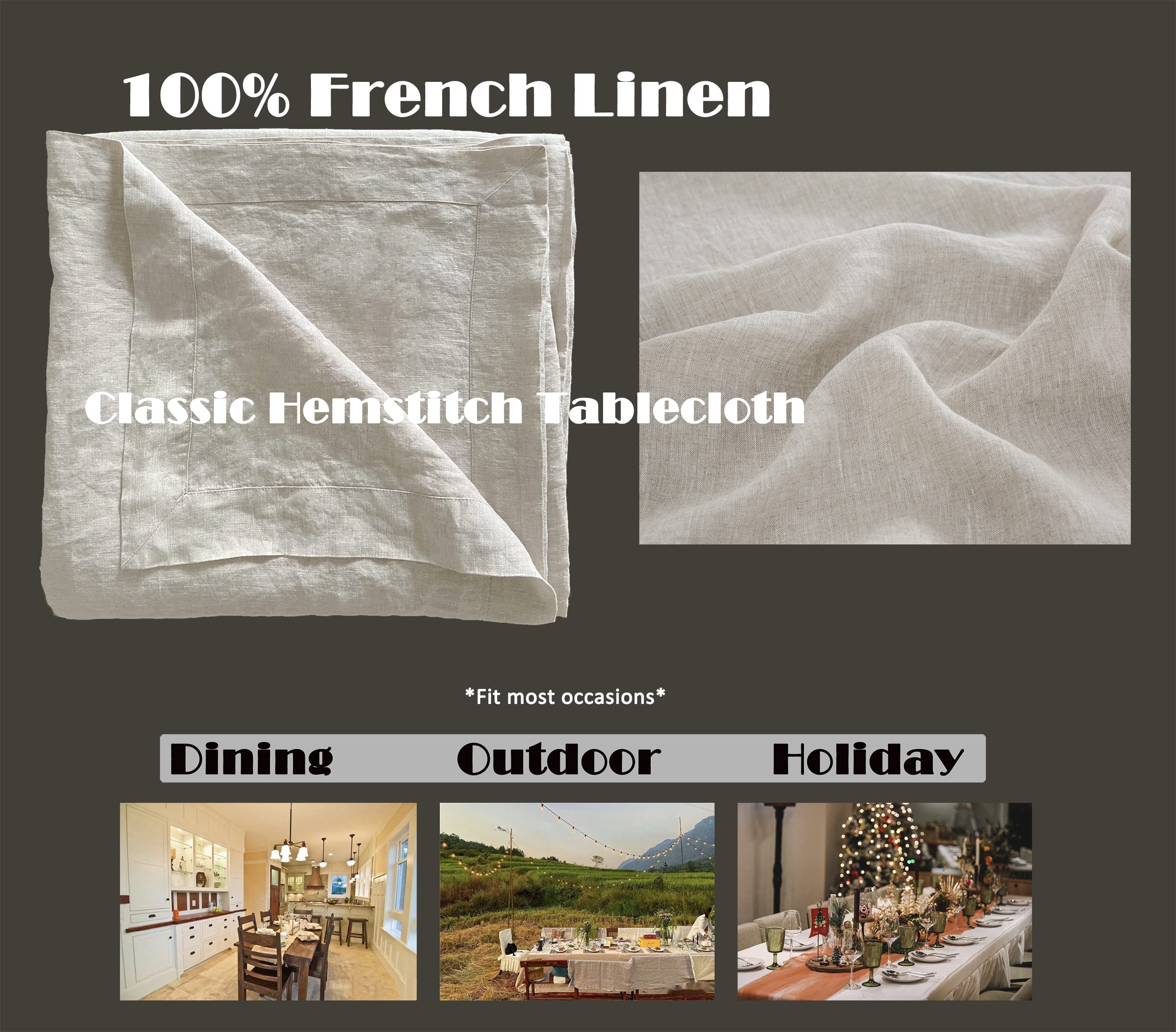 L Linen World 100% Linen Tablecloth,60x90 Inch Natural French Flax Rectangular Oblong Table Cloth for Kitchen, Dining, Party,Indoor,Outdoor,Weddings,Decorative Valentine's Day,Spring,Easter