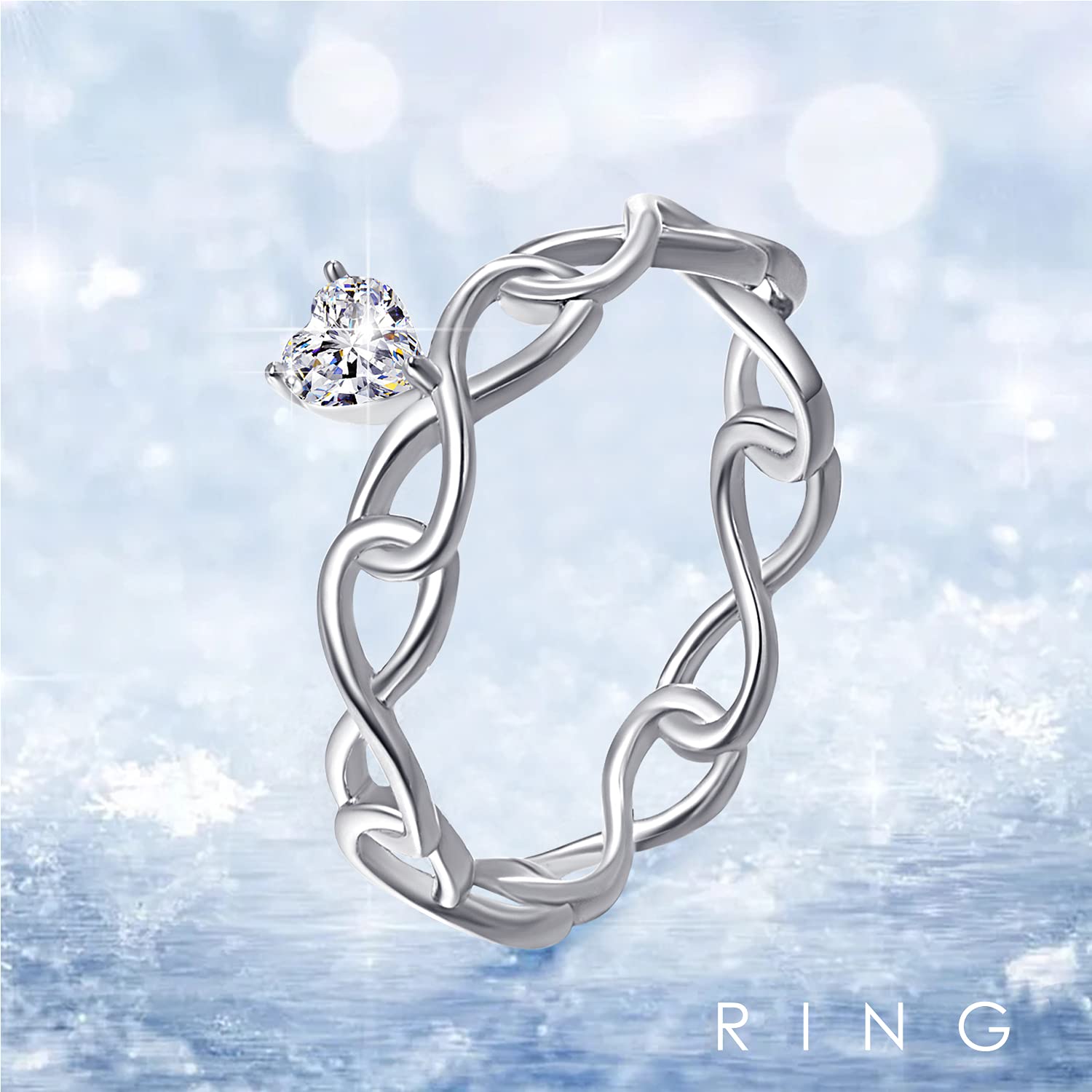 KINGWHYTE S925 Sterling Silver Ring Infinity Love Heart Rings Simple Band Rings for Women Size 7-9 (9)