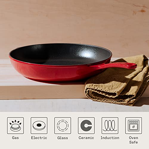 Made In Cookware - Enameled Cast Iron Skillet - Red - Exceptional Heat Retention & Durability - Professional Cookware - Crafted in France - Induction Compatible