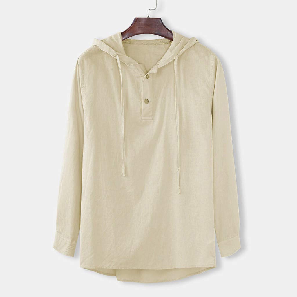 kpoplk Beach Shirts for Men Casual Long Sleeve Regular Fit Cotton Beach Shirt with Pocket T-Shirts Khaki