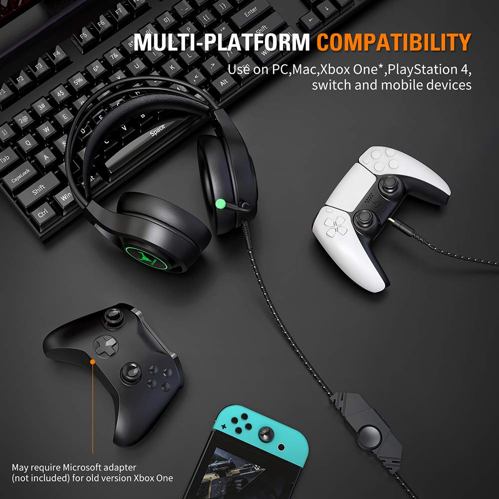 Kikc V3 headsets PS4 Stereo Xbox one Headset Wired PC Gaming Headphones with Noise Canceling Mic, Over Ear Gaming Headphones for PS4/PS5/Xbox one/PC/MAC