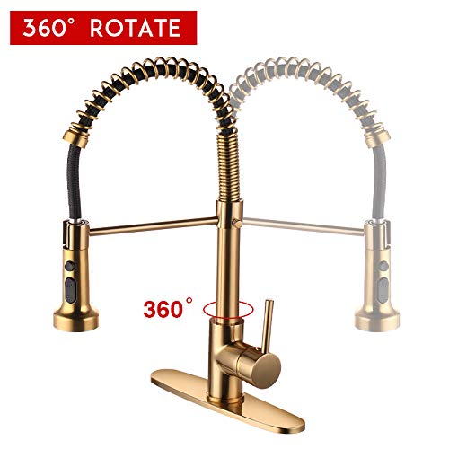 Ntipox Brushed Gold Kitchen Faucet with Pull Down Sprayer,Brushed Brass Kitchen Sink Faucet Single Handle Single Lever ,Spring Rv Kitchen Faucet, 3 Function Laundry Faucet