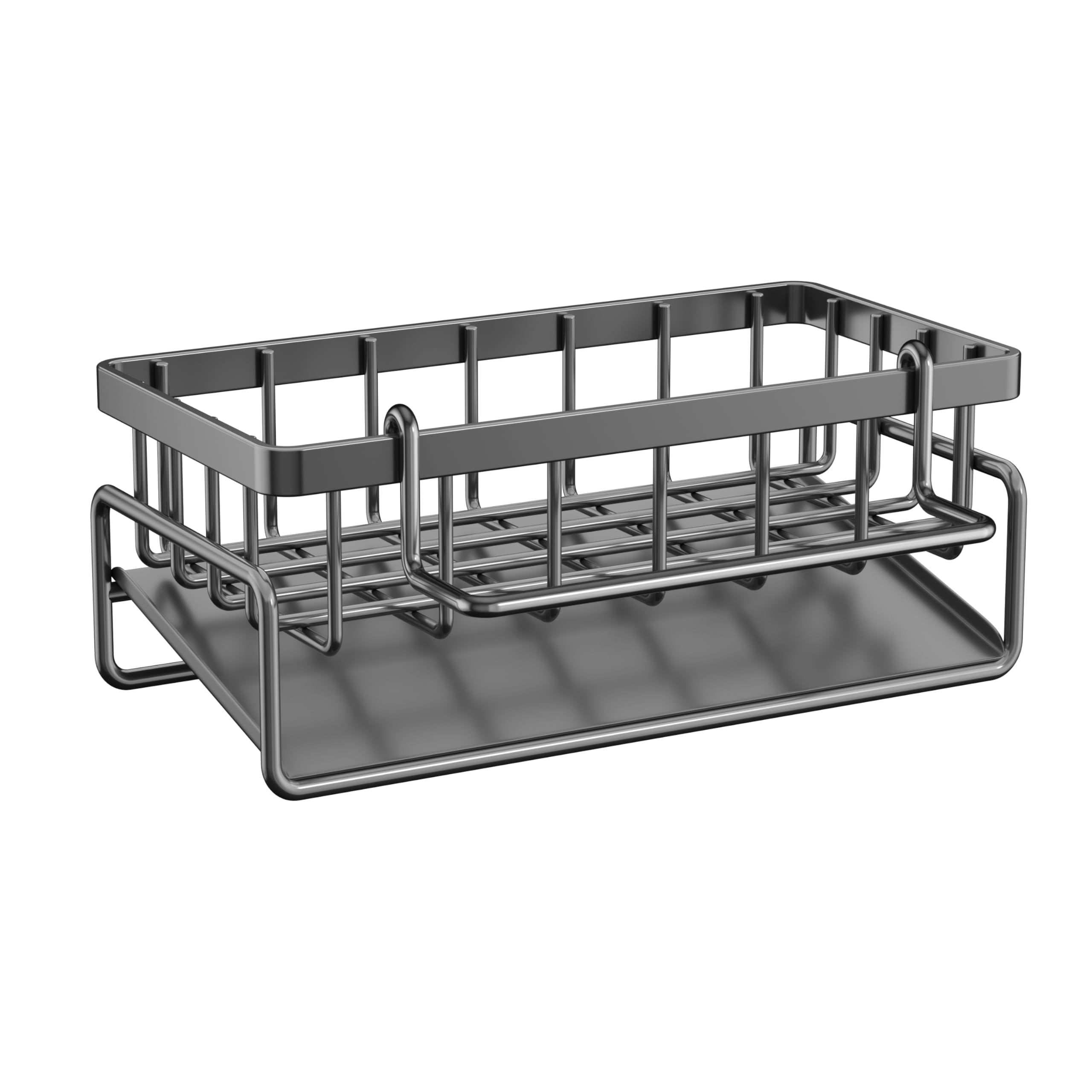 YISMAN Sink Holder for Sponge, Dish Brush, Soap, Scrubber, Dishcloth, No Punching,with Detachable Hanging Rod,Grey