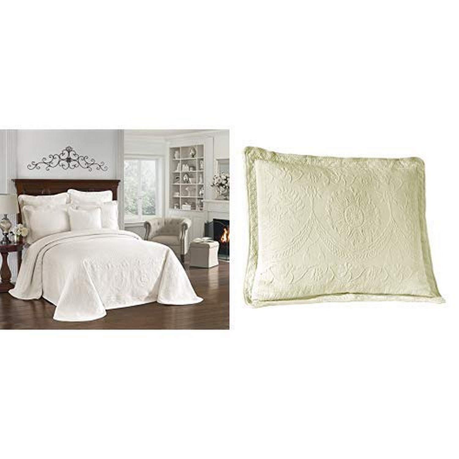 HISTORIC CHARLESTON Bedspreads Coverlet - King Charles Collection 120" x 114" Size 100% Cotton Oversized Matelasse Bed Spread, King/Cal King, Ivory and King Charles Matelasse 20-Inch, Ivory