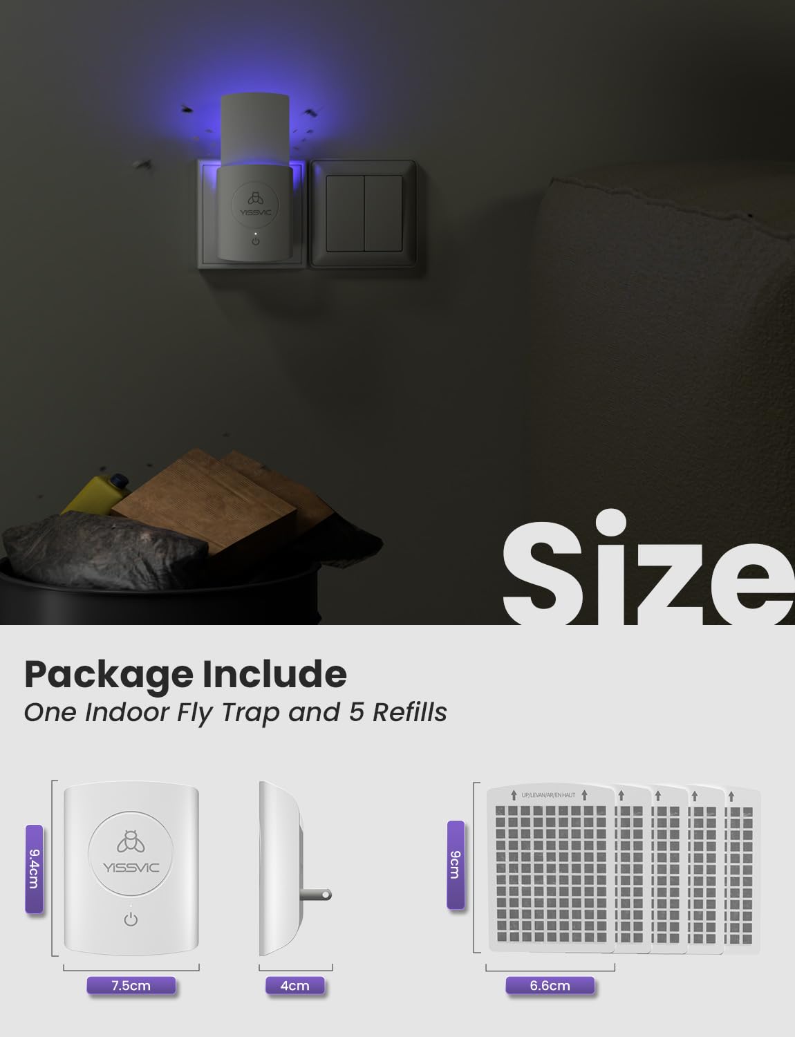 YISSVIC Flying Insect Trap Plug-in Mosquito Killer Indoor Gnat Moth Catcher Fly Tapper with UV Attractant Night Light Catcher for Home Office White