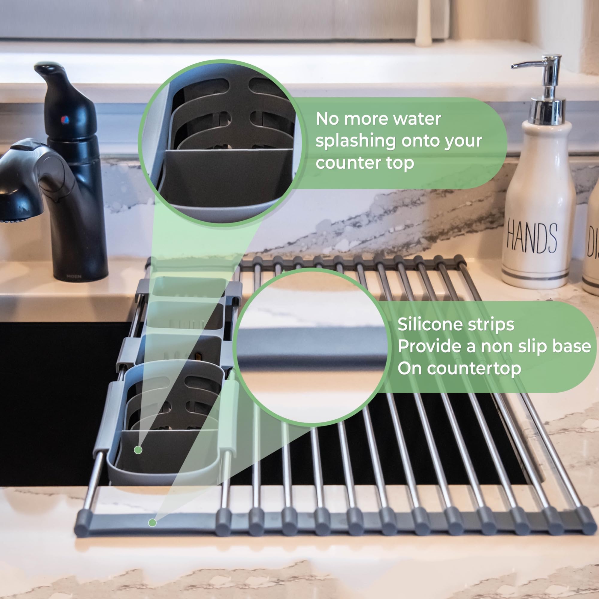 In Sink Dish Drying Rack, Expandable to Fit Up to a 23inch Sink - Dish Drying Rack for Kitchen Counter, De-Clutter Your Kitchen and Speed Up Drying Time With This Handy Over Sink Dish Rack