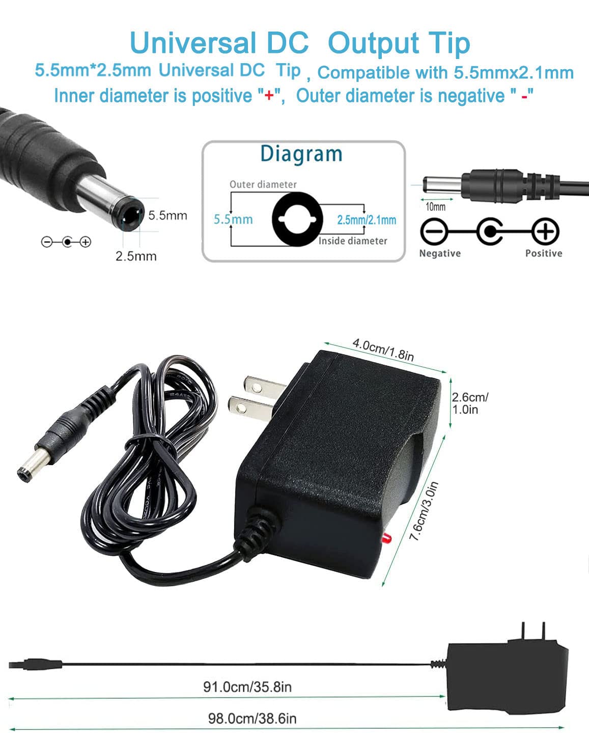 MTYTOT 3V 1Amp 3W Power Supply Adapter AC 100V-240V to DC 3Volt 1Amp 0.7A 0.5A Wall Charger with 8TIPS for LED Lights Tabletop Fountain Mini Fan Speaker