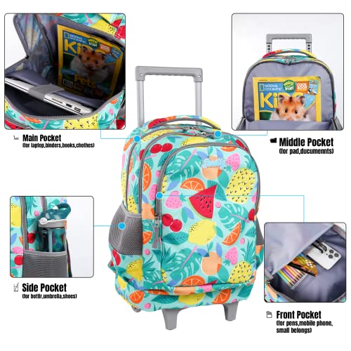 seastig Rolling Backpack 18in Double Handle Backpack Kids Wheeled Backpack Roller Backpack with Lunch Bag Set Girls Boys