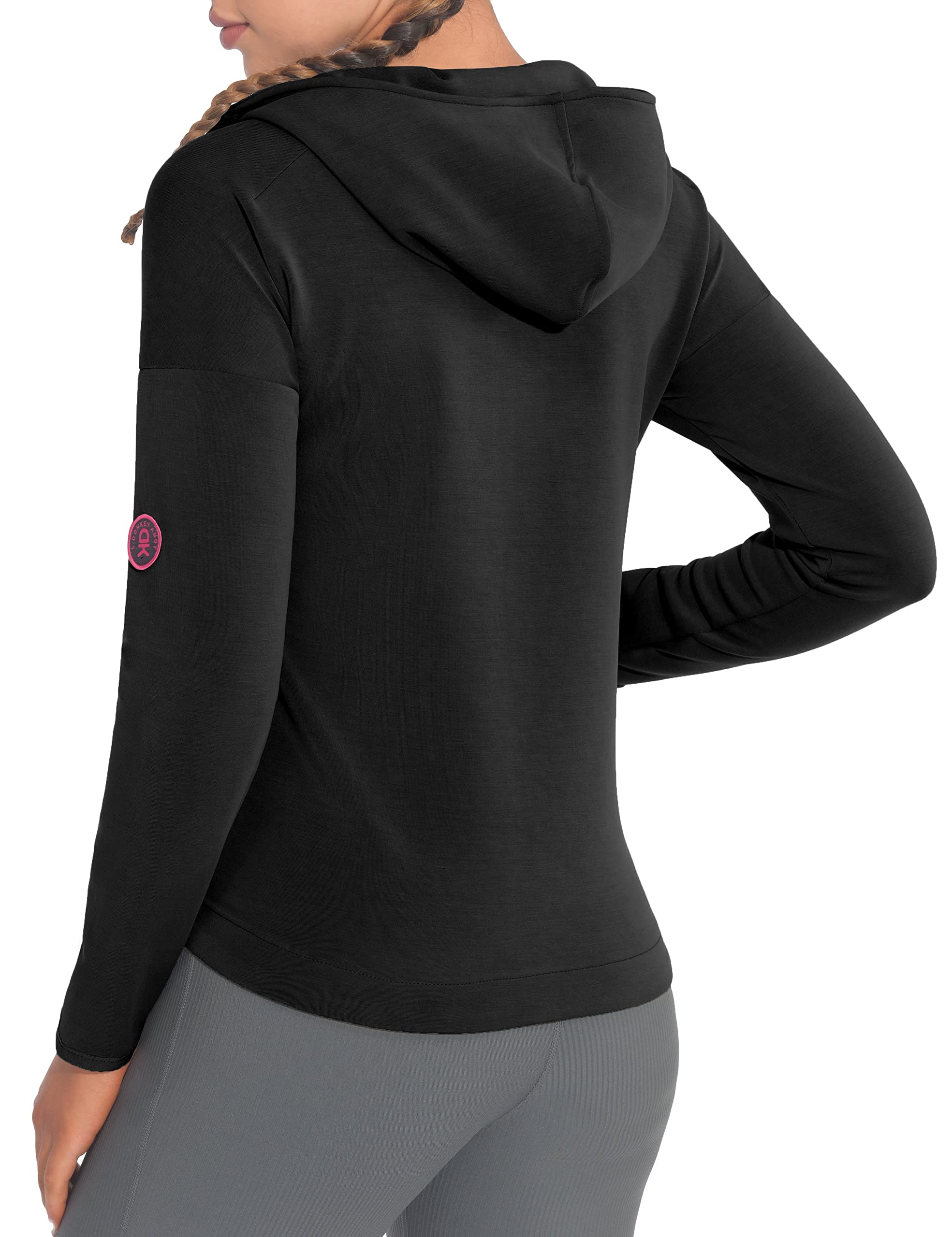 Little Donkey Andy Women's Lightweight Stretch Running Jacket, Full Zip Athletic Hooded Jackets, Moisture-Wicking (Black M)