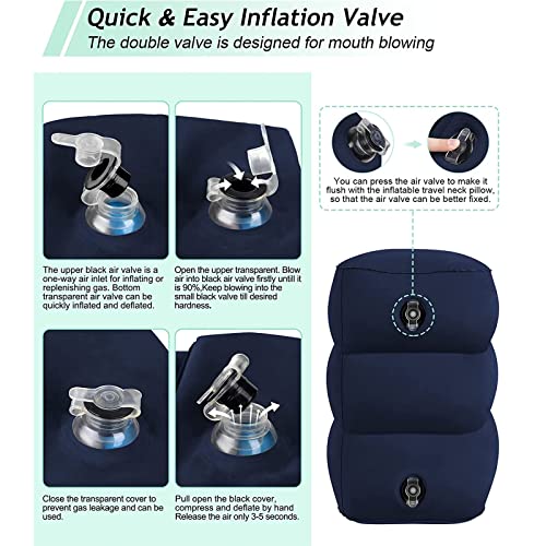 Inflatable Travel Foot Rest Pillow Portable Three Height Layers Adjustable Foot Stool Pillow for Kids & Adults on Plane,Car,Train,Office use Inflatable Foot Rest (Blue)