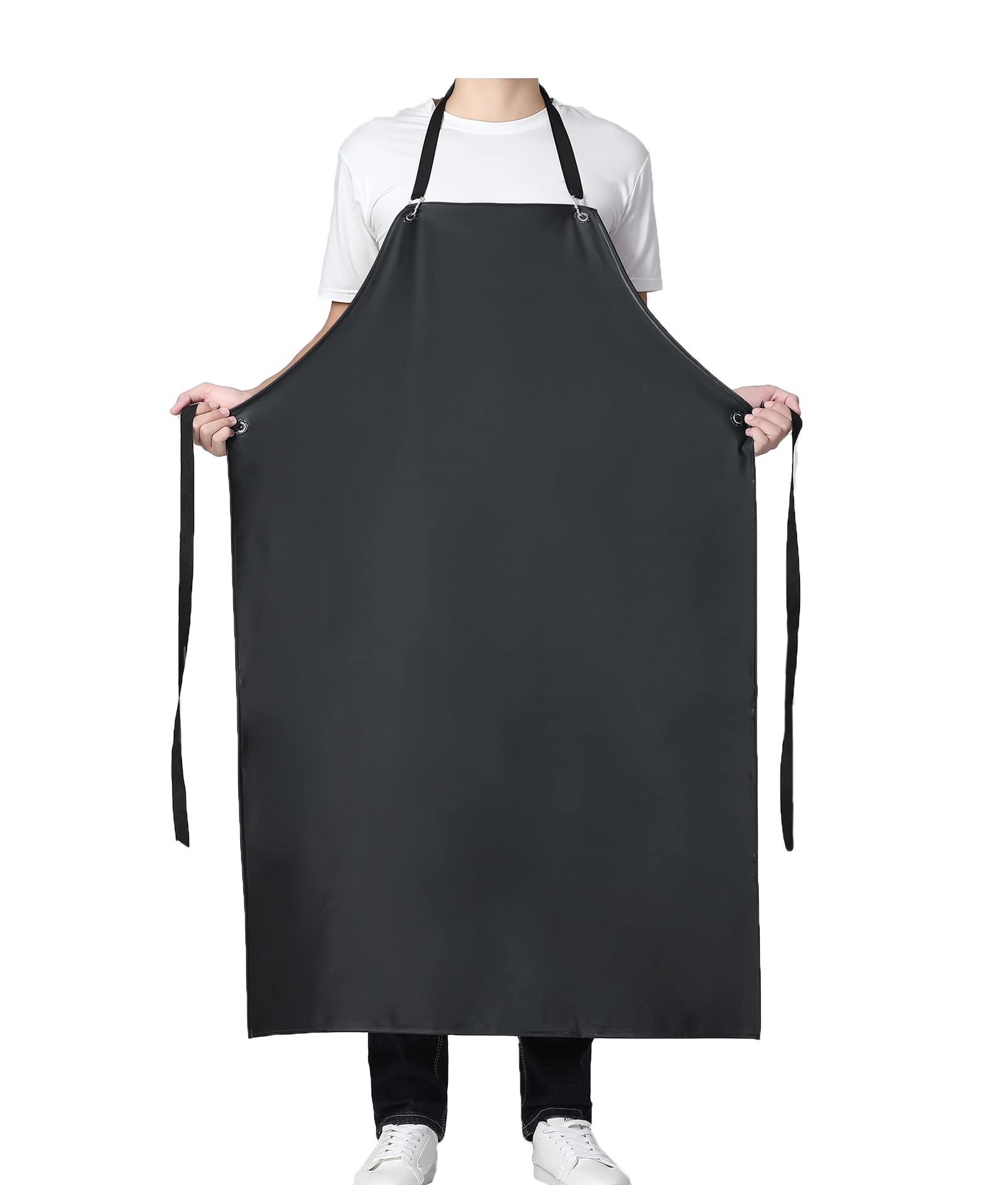 Jaspfct Waterproof Rubber Vinyl Apron,43''Waterproof Apron Dishwashing/Kitchen Cooking,Best for DishWasher, Cleaning, Butcher MD006-Blackred