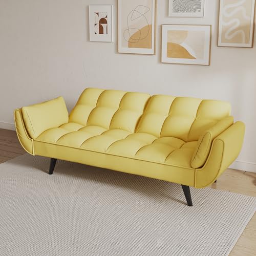 NicBex Sectional Couch Sofa with Folding Function Velvet Sofa Bed Cloud Couch for Living Room Furniture Sets with Adjustable Back, Modular Sofa for Living Room, Bedroom, Apartment,57" L, Yellow