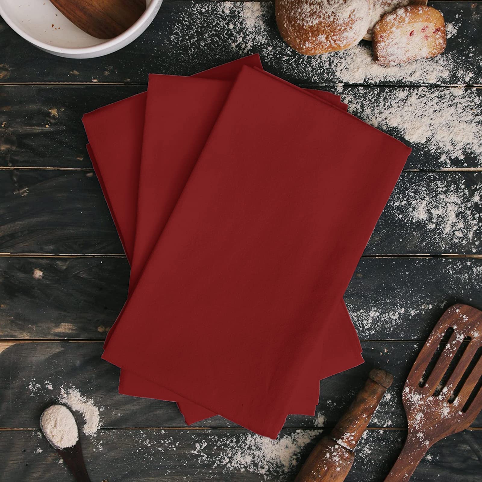 Kitchen Towel Set, Red White Stripe Fast Drying Microfiber Kitchen Towels Dish Cloths, Tea Towels/Bar Towels/Hand Towels Country Farmhouse Modern Rustic (Set of 4, 18x28 Inch)