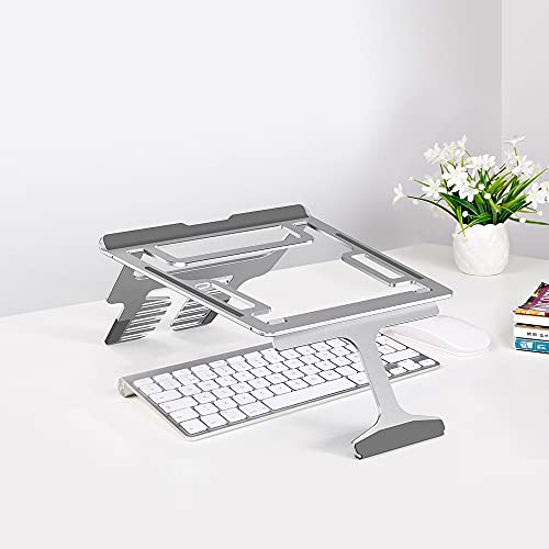 ivoler 2 in 1 Laptop Riser Stand, 6 Angles, 3 Folding Modes,Portable Ergonomic Angled Laptop Aluminum Stand Adjustable Height Laptop Holder with Slide-Proof Silicone for Laptop 10''~15.6'' (Silver)