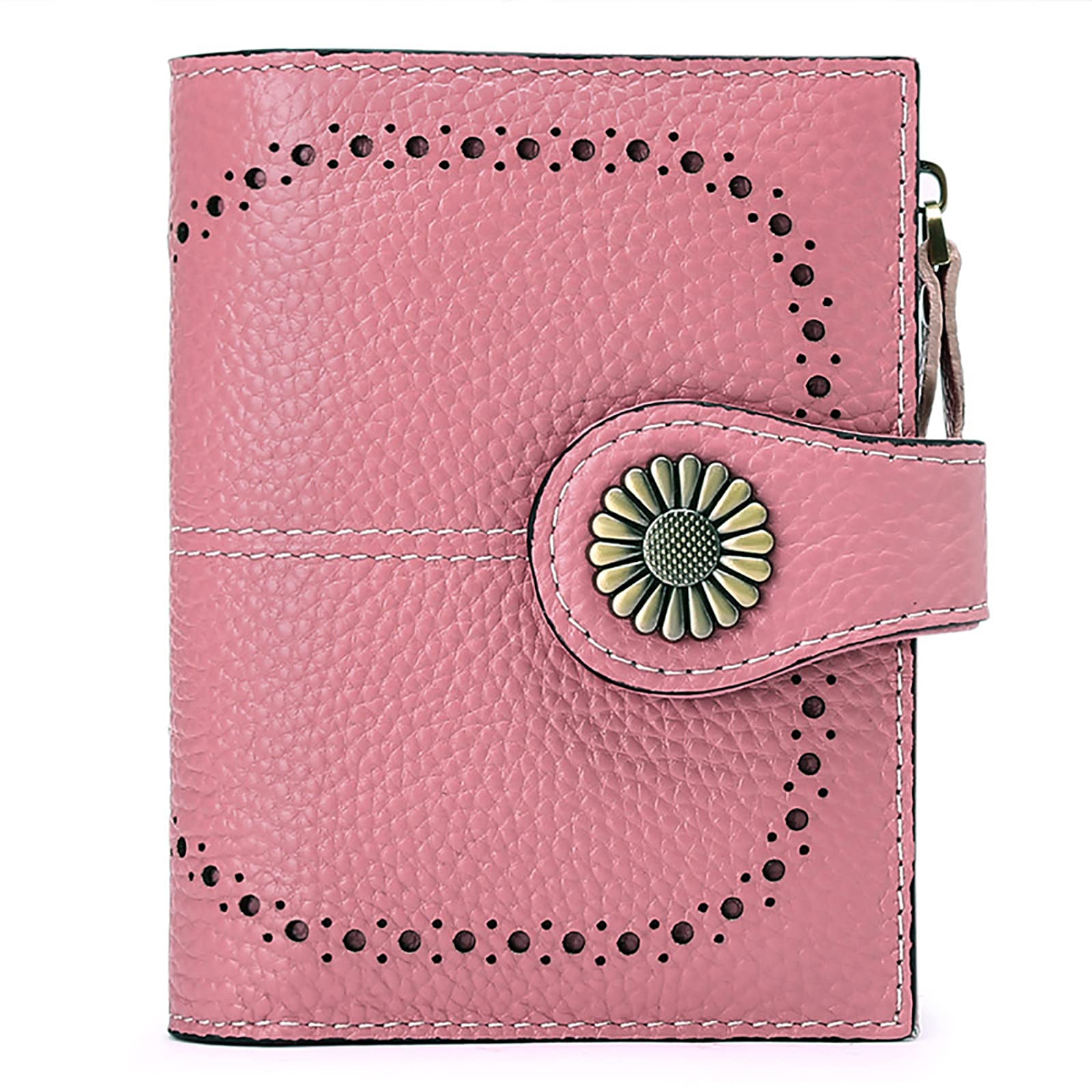 KELEEL Small Wallet for Women RFID Blocking Genuine Leather Bifold Wallet Zipper Coin Pocket Credit Card Holder Purse with ID Window