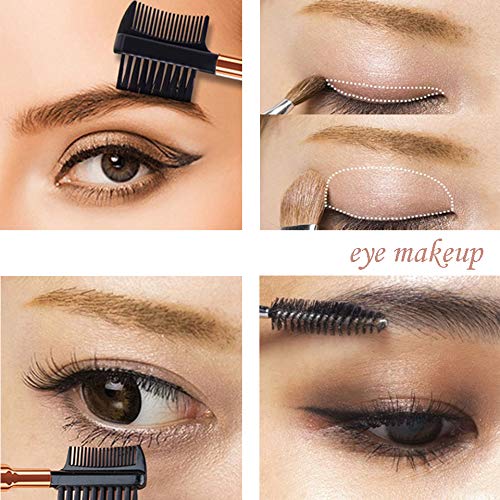 JASSINS Eyebrow Brush Eyelash Comb & Spoolie Brush, Dual Eye Shadow Brush, Professional Eye Makeup Tool (White-gold)