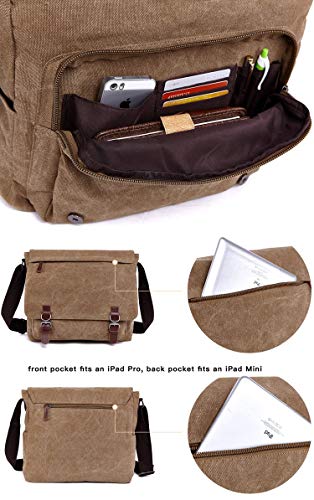 Sechunk Canvas Leather Messenger Bag Shoulder bag Cross body bag Crossbody 13 Inch Laptop Bag