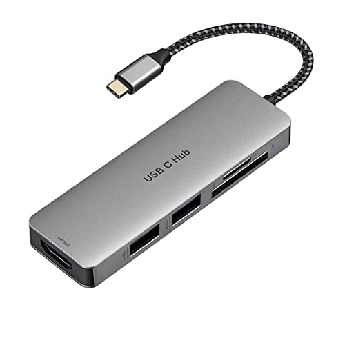 New USB C to HDMI Hub Adapter USB C Adapter Extends a Laptop’s USB-C into 5 Ports (1 USB 3. 0 Ports,1USB 2. 0 Ports,1 HDMI Port,1 SD Card Reader, 1 TF Card Reader (Grey)