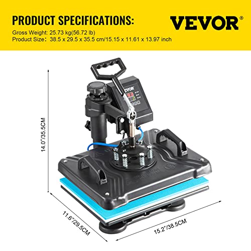 VEVOR Heat Press Machine 12x15 inch 8 in 1 Combo Digital Multifunctional Sublimation Heat Transfer Machine 360 Degree Rotation Swing Away for Printing T Shirts Hat Mug Cap Plate