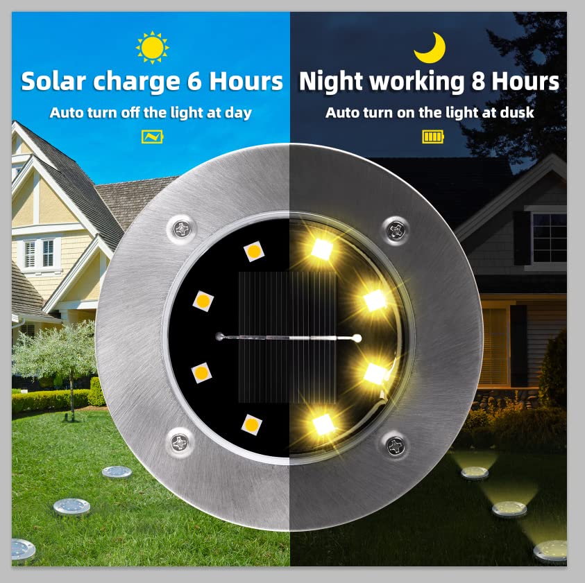 JUMJINGY Solar Ground Lights IP67 Solar Lights Outdoor Waterproof Warm 12 Pack for Yard Garden Patio Lawn Walkway Pathway Landscape Lighting