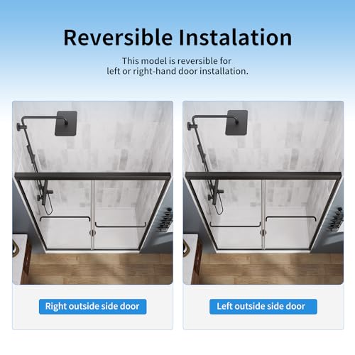 Shower Door,Royal Guard 44-48" W x 70" H Semi-Frameless Double Sliding Glass Shower Door with 1/4'' (6mm) Clear SGCC Tempered Glass,Bypass Shower Enclosure,Matte Black