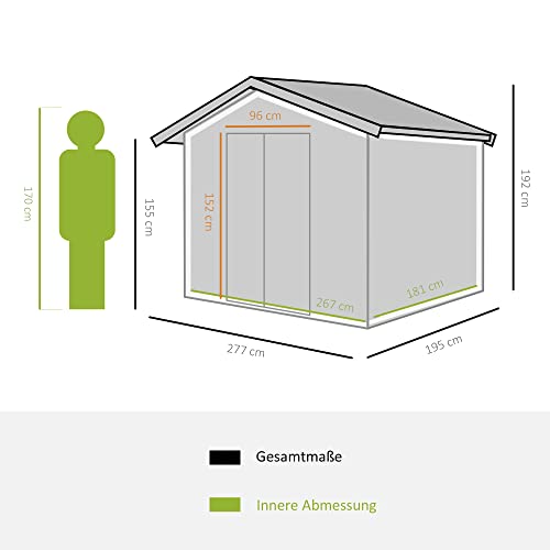Outsunny 9' x 6' Outdoor Storage Shed, Garden Tool House with Foundation, 4 Vents and 2 Easy Sliding Doors for Backyard, Patio, Garage, Lawn, Dark Gray