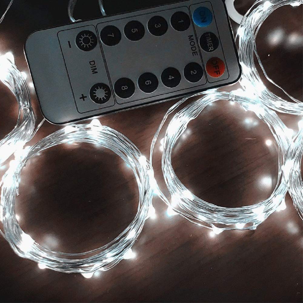 Honche Led Curtain Lights 300 LED 8 Modes USB with Remote for Home Room Bedroom Wedding Party Christmas Window Wall Decorations Room Decor (Cool White)