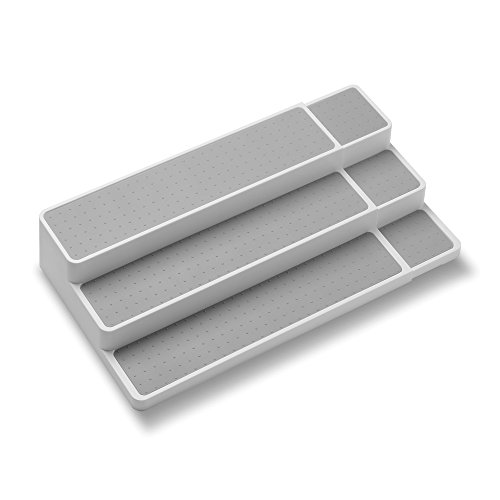 Madesmart Shelf Organizer Cabinet Collection, Fit Shelves, Soft-Grip Surface, Non-Slip Feet & BPA-Free, Large, White Expandable