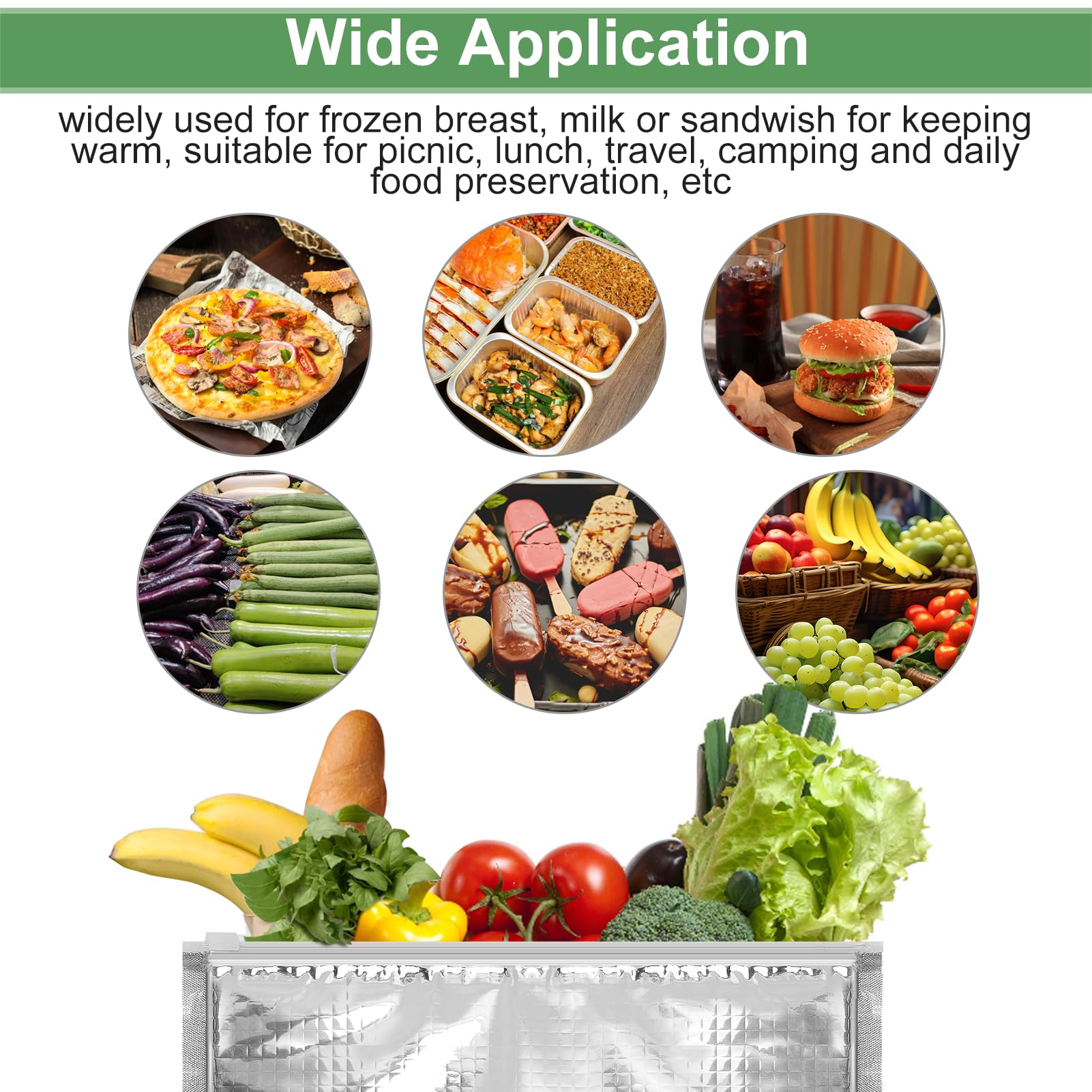 Insulated Food Storage Bag with Zipper Design, Hot Cold Storage Bags for Food, Reusable Thermal Lunch Bags, 5PCS