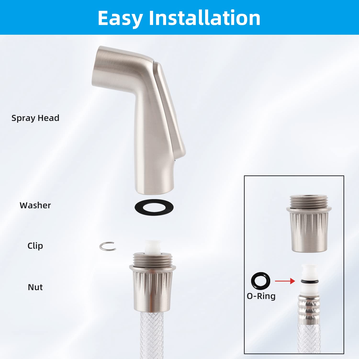 Hygie Rinse Kitchen Sink Side Sprayer Head Replacement Universal Sink Sprayer Attachment Compatible with Delta, Moen, Kohler OEM Brand, Kitchen Sink Faucet Sprayer Head - Brushed Nickel