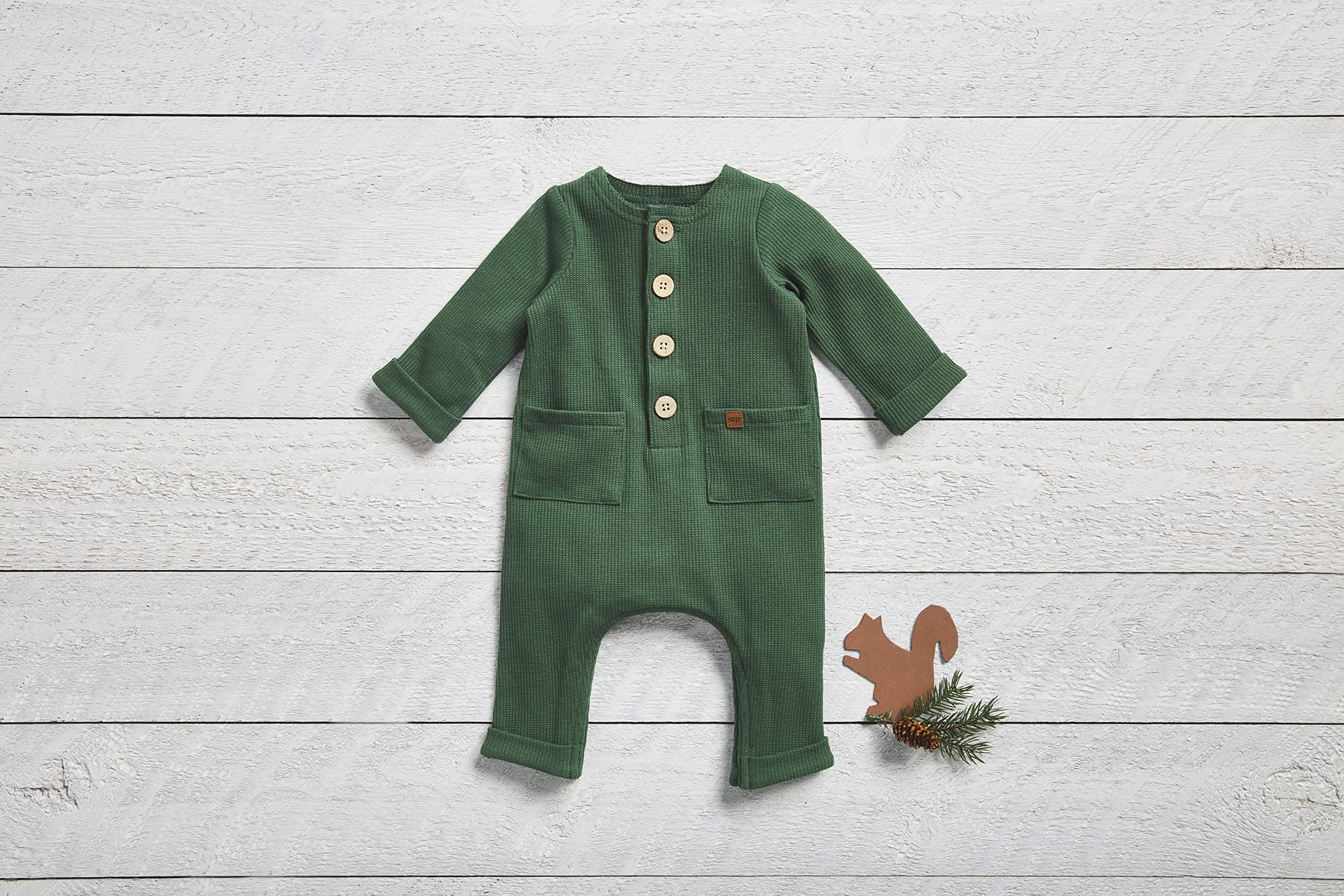 Mud Pie Baby Boy Waffle One Piece Bodysuit, Green, 9-12 Months