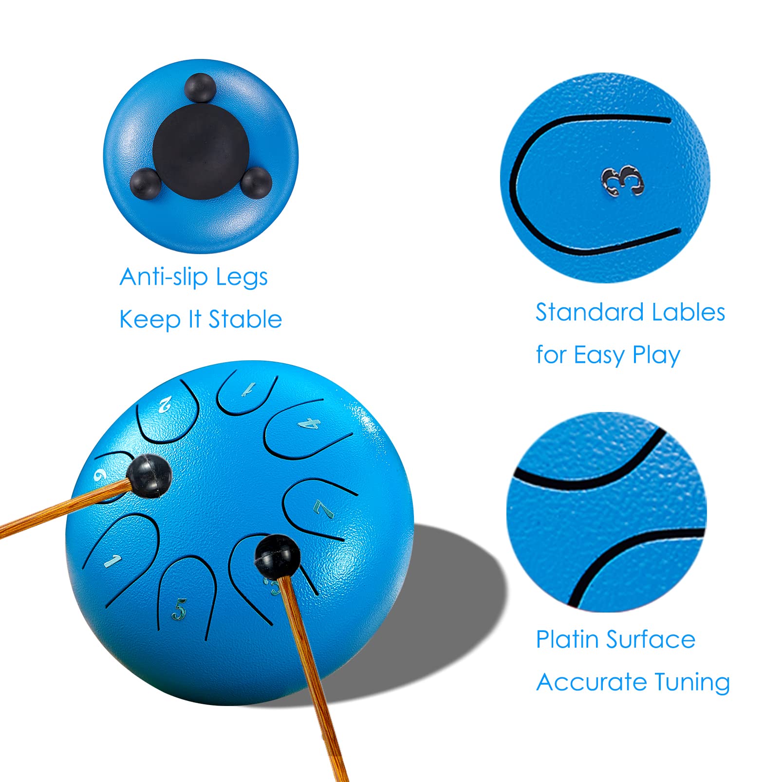 LvPets Steel Tongue Drum 8 Notes 6 Inches Handpan Percussion Instruments Healing Drum Musical Instrument Gifts for Drummer Beginner Adults with Padded Travel Bag(Space Blue)