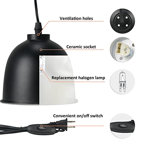 Reptile Light Fixture w/ 5pcs Uniform UVB UVA Bulbs 5.5inch Deep Dome Reptile Habitat Heat Lamp Turtle Basking Light for Tortoise Lizard Gecko Snake Bearded Dragon Terrarium Aquarium Tank etc