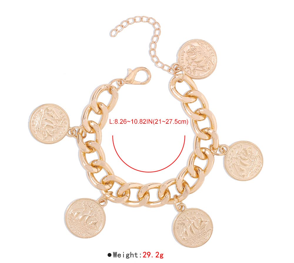 Jumwrit Chunky Chain Bracelet Punk Cuban Curb Link Chain Bracelet Statement Gold Coin Bracelet for Women