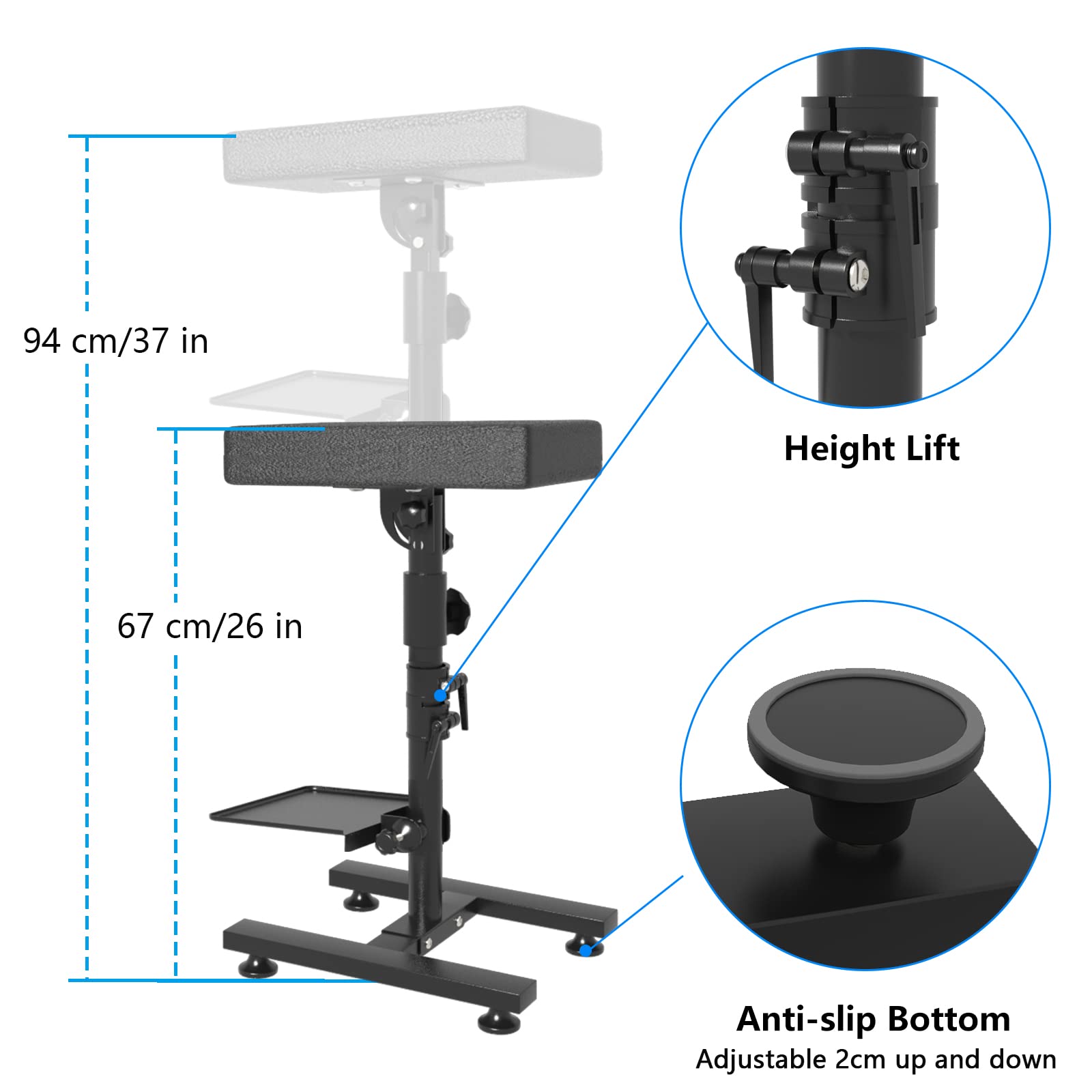 Moricher Tattoo Armrest Stand Legrest Bracket H-base Adjustable Height Tilt Black Leather Pad with Tattoo Supplies Storage Board Professional Heavy Duty Iron Equipmen for Tattoo Studio