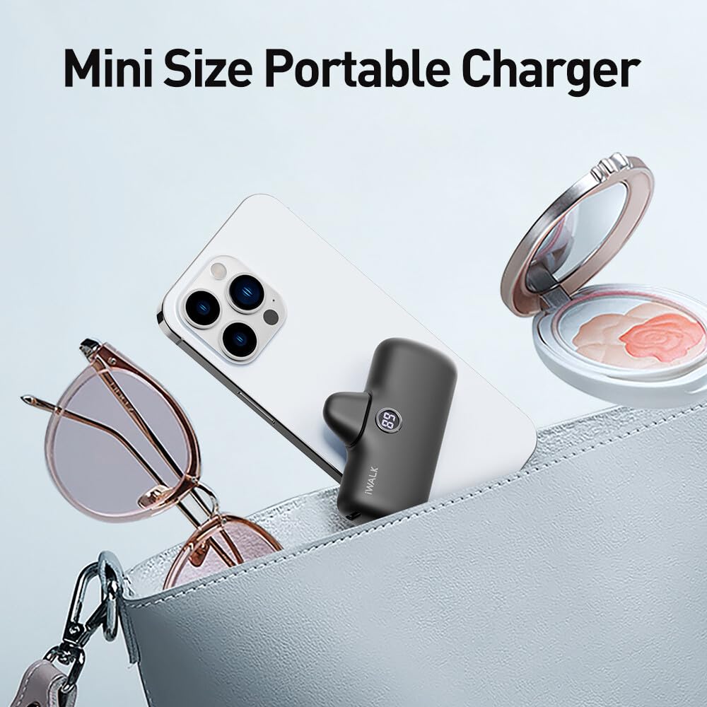iWALK Portable Charger 4800mAh 20W USB C Power Bank Small Fast Charging Docking Battery Pack with LED Display Compatible with iPhone 15,15 Plus,15 Pro,15 Pro Max,Black