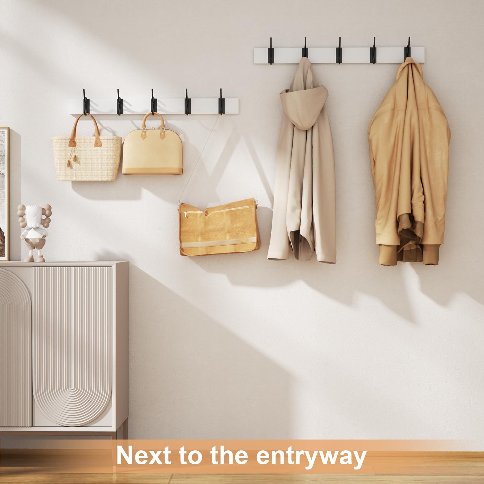 SRIWATANA Coat Rack Wall Mounted, 21.65 Inch Long Coat Hooks for Hanging Hats, Clothes,Towels in Entrtyway, Bathroom, Bedroom and Kitchen, 2 Packs (Washed White)