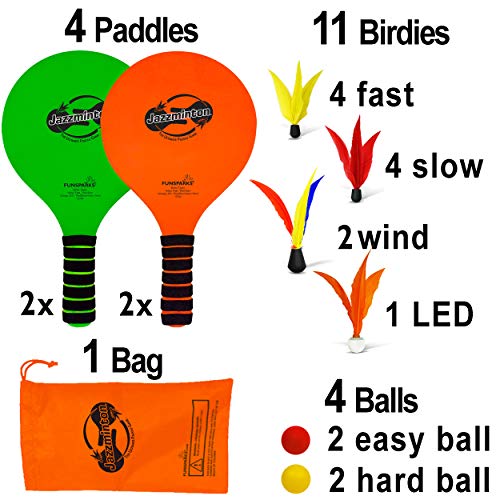 Jazzminton Paddle Game Select Double - 4 Paddles 11 Birdies 4 Balls - A Must Have Racquet Game β Lawn, Yard, Beach Games for Adults and Family Games