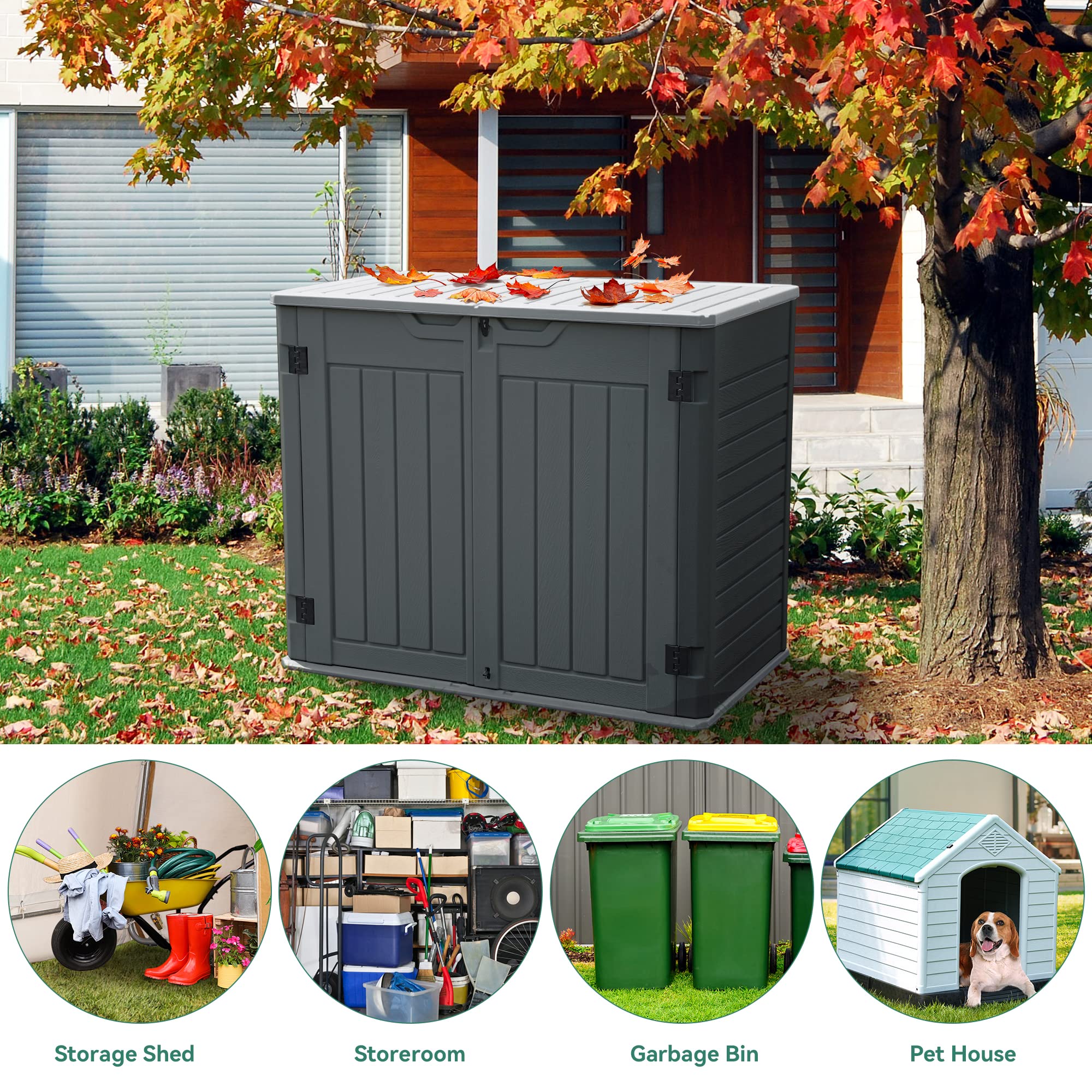 YITAHOME Outdoor Resin Storage Sheds, 39 in Height Lockable Waterproof Horizontal Shed w/o Shelf,Easy to Assemble Shed Storage for Garden Tools, Dark Gray