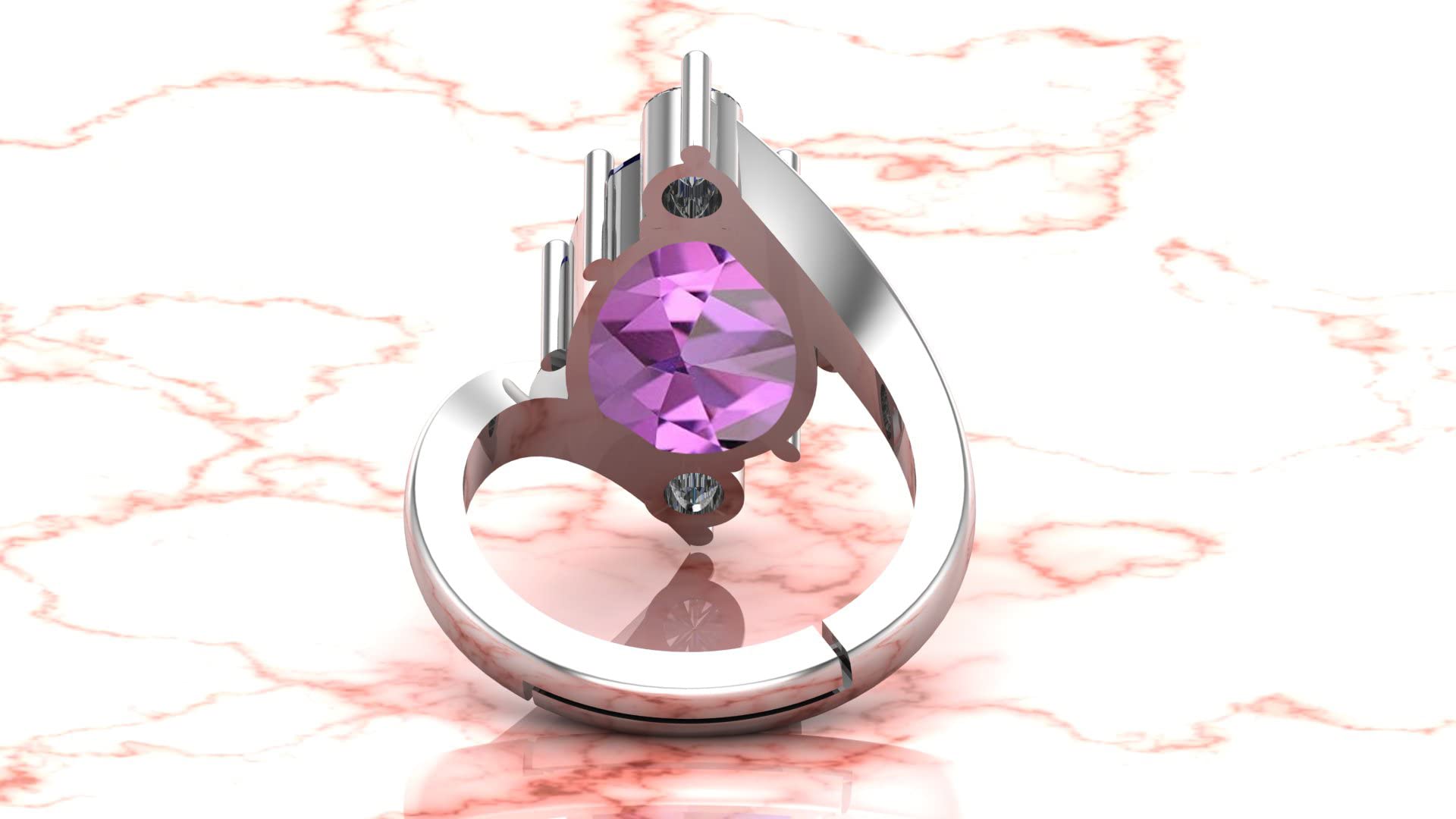 Mohit Gems 925 Sterling Silver Natural Amethyst Gemstone Ring For Women 4.50 Carat Stone Adjustable Ring Gift for Women's Birthstone Ring