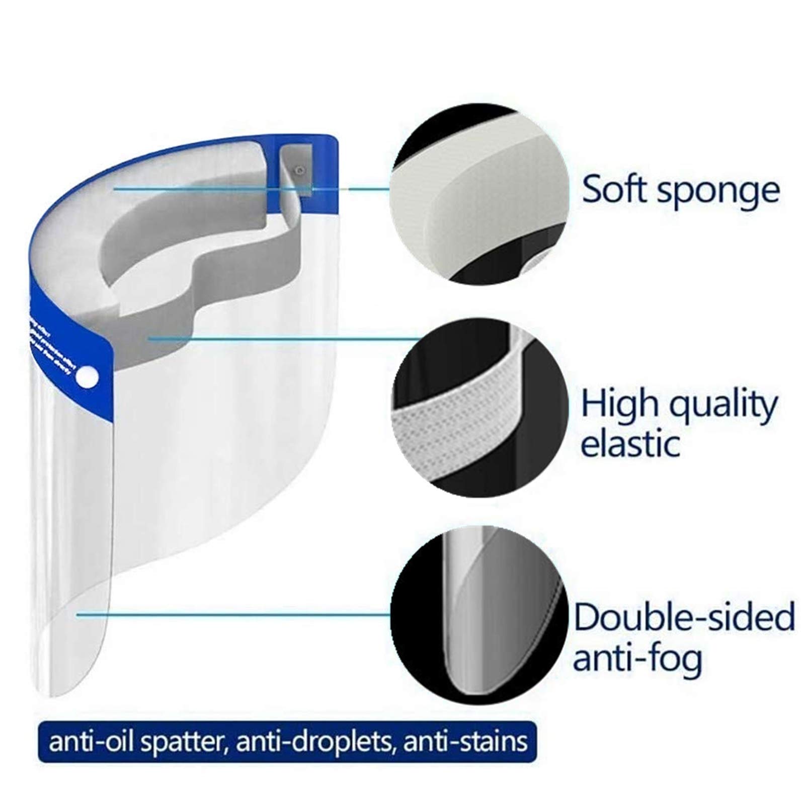 HUHETA 5 Pack Kids Face Shield, Safety Children Face Shield, Transparent Anti-Fog Face Mask with Clear Visor, Face and Eye Protection, Vacuum Packaged (Blue)